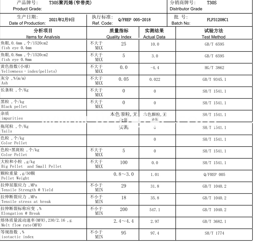 Polypropylene T30S Yarn Grade China Manufacturer